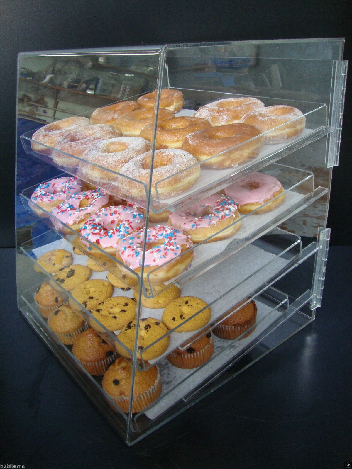 Displays2buy. Acrylic Case w/4 trays Pastry Bakery Donut Bagels Cookie ...