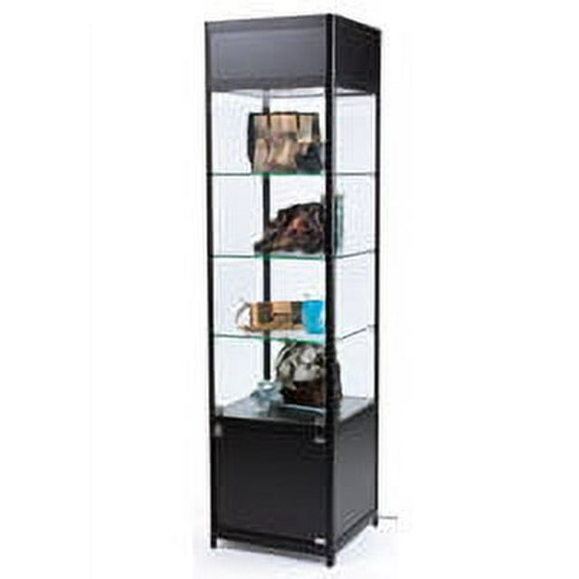 "Displays2go 20"" Lockable Shelf Enclosed Display Case w/ LED Lights, Glass Shelves, Hinged Door ...