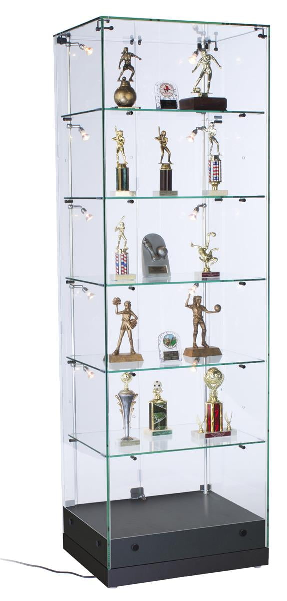 Displays2go 24”w Tempered Glass Showcases, 10 LED Side Lights, 5 ...