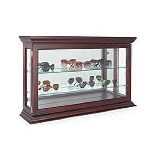 Displays2go 34" Countertop/Wall Mount Display Case, Adjustable Shelves, Locking - Mahogany ...