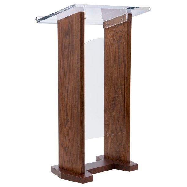 Displays2go Lectern Podium, Solid Oak and Clear Acrylic, 2 ...