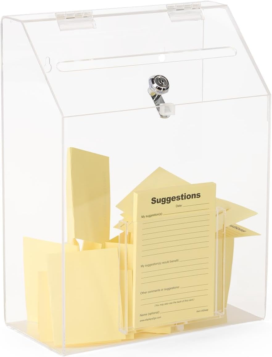 Displays2go Locking Clear Acrylic Suggestion Box with 1 Front Pocket ...