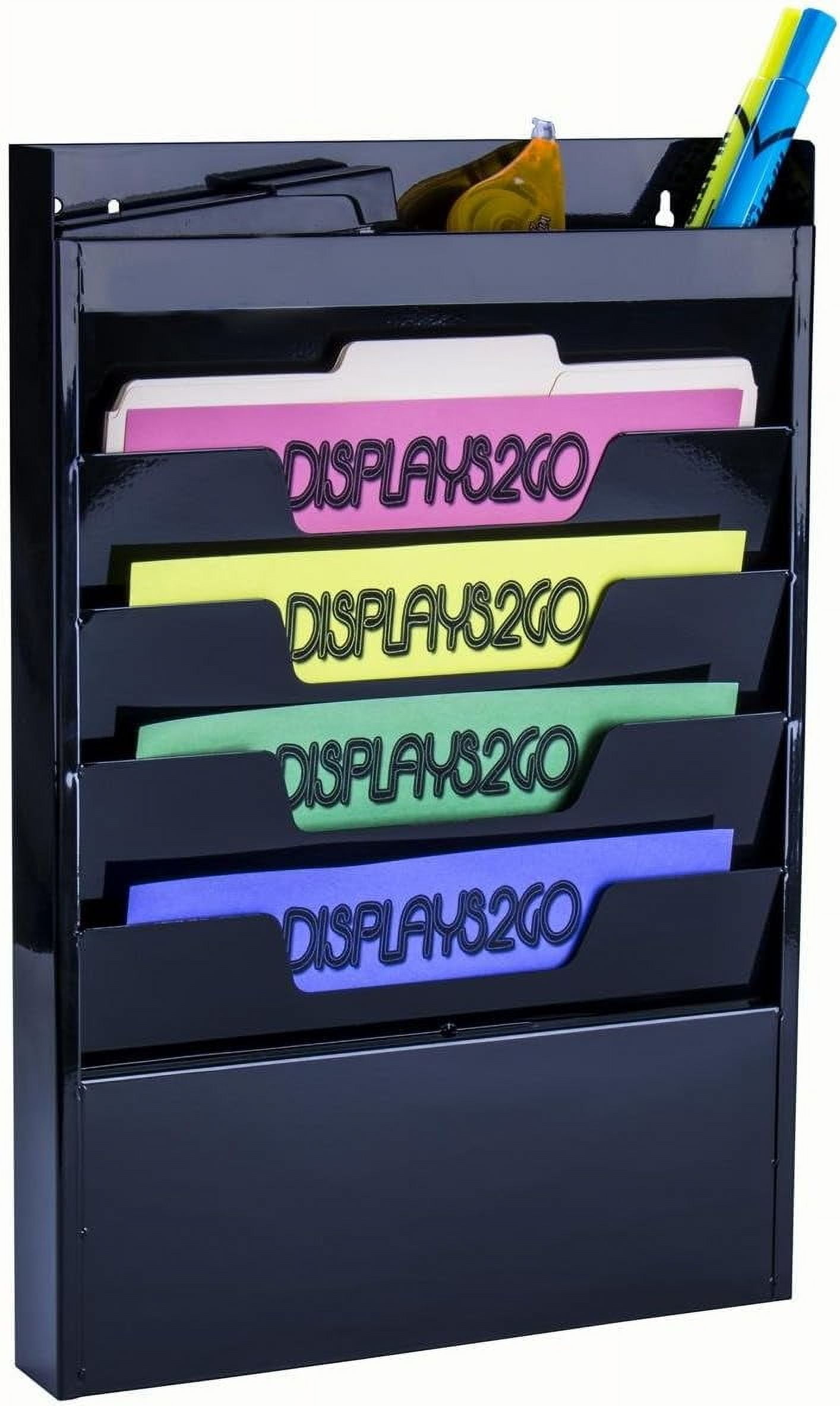 Displays2go Office Wall Rack for File Folder or Magazine, 4 Tier, Top ...