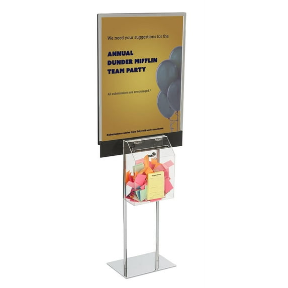 Displays2go SSBST1CHCL Large Locking Ballot Box with Double Sided Poster Stand, 22x28-Inch ...
