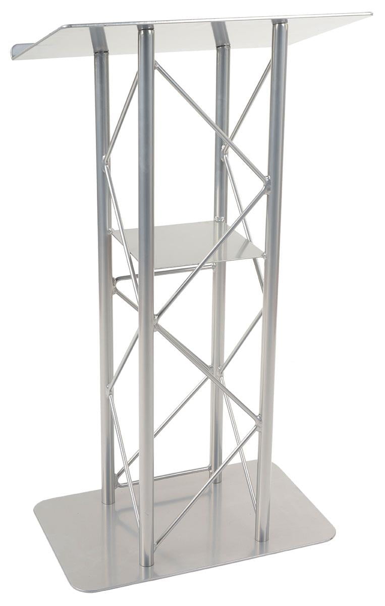 Displays2go Modern Silver Truss Podium Stand, Aluminum & Steel Lectern ...