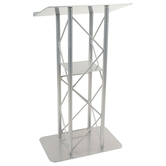 Displays2go Modern Silver Truss Podium Stand, Aluminum & Steel Lectern ...