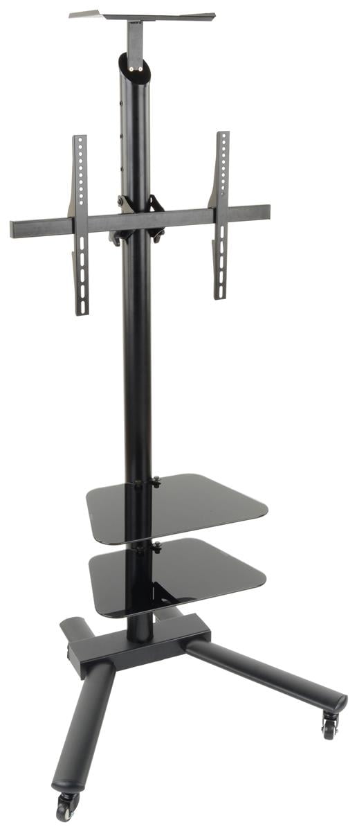 Displays2go TV Monitor Stand with 2 Shelves, Steel, Tempered Glass ...