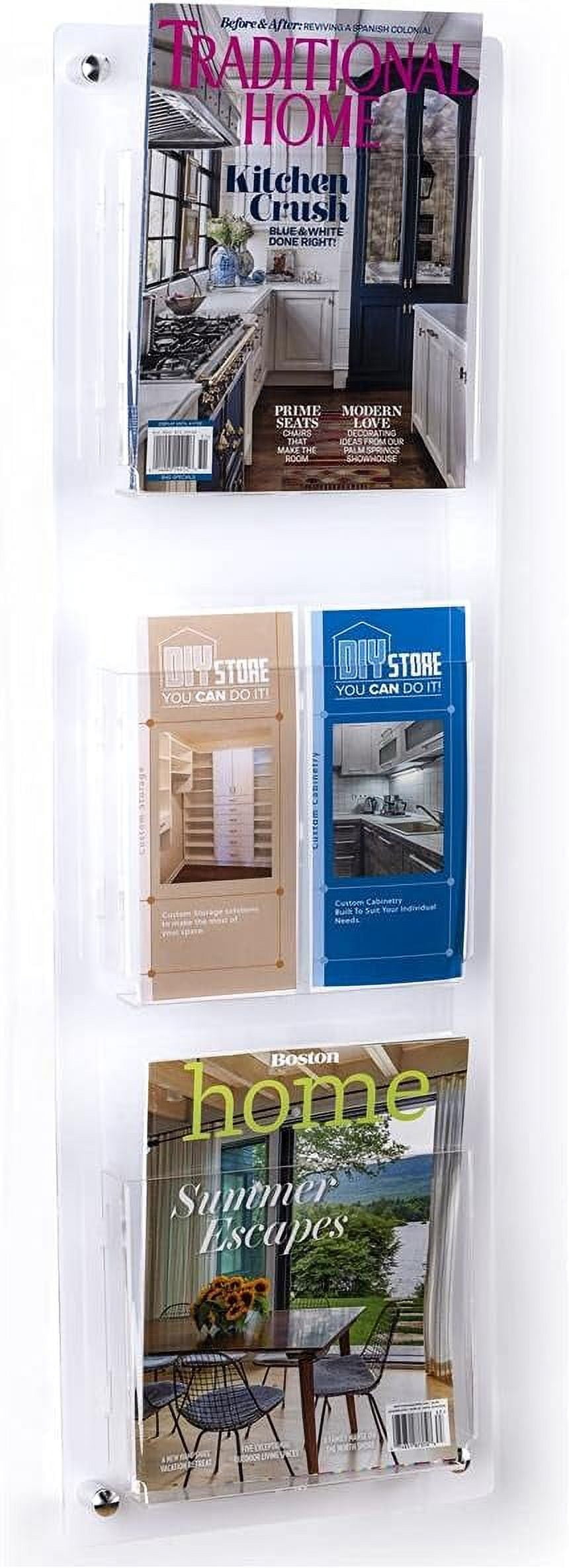 Displays2go Three Pocket Magazine Wall Rack, Display Periodicals or ...