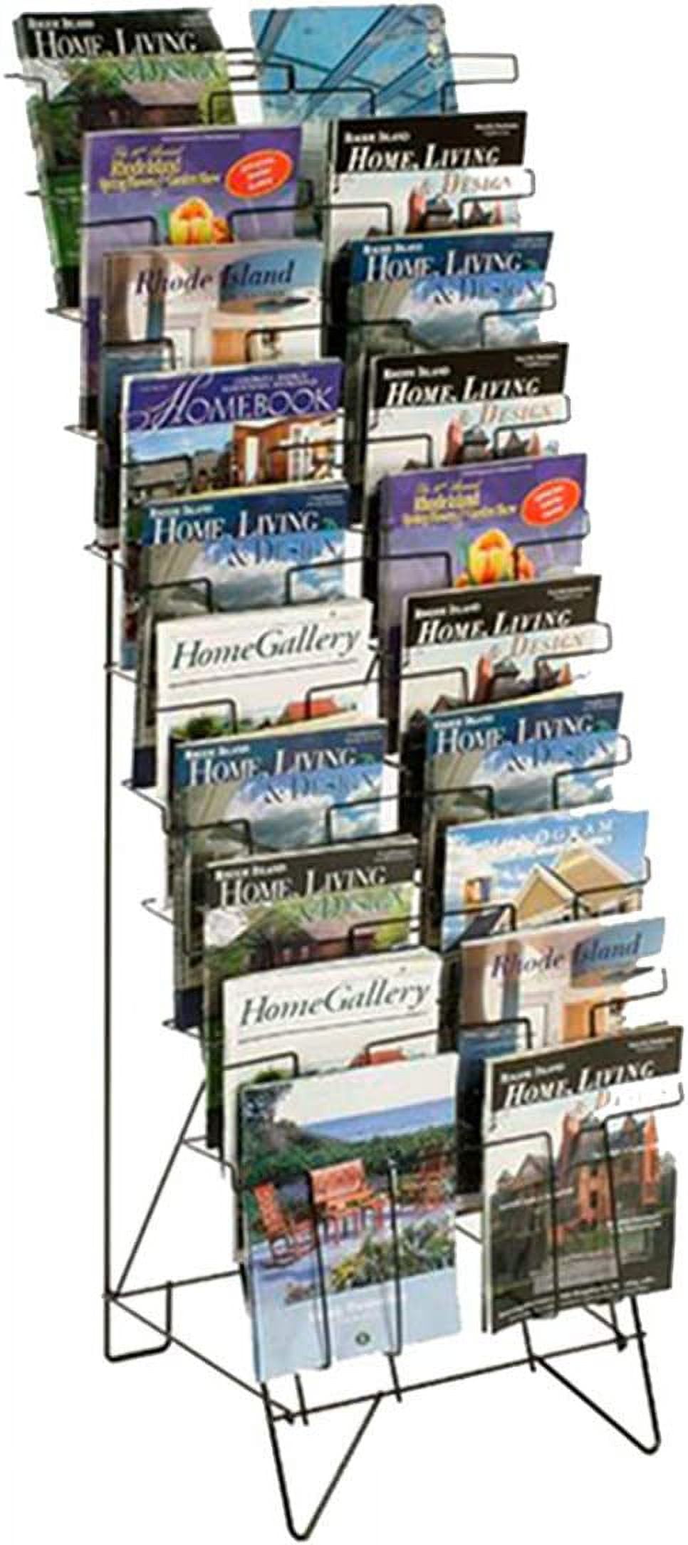 Displays2go Tiered Black Wire Magazine Rack, 19-1/4"w x 25-1/2"d x 51-1 ...