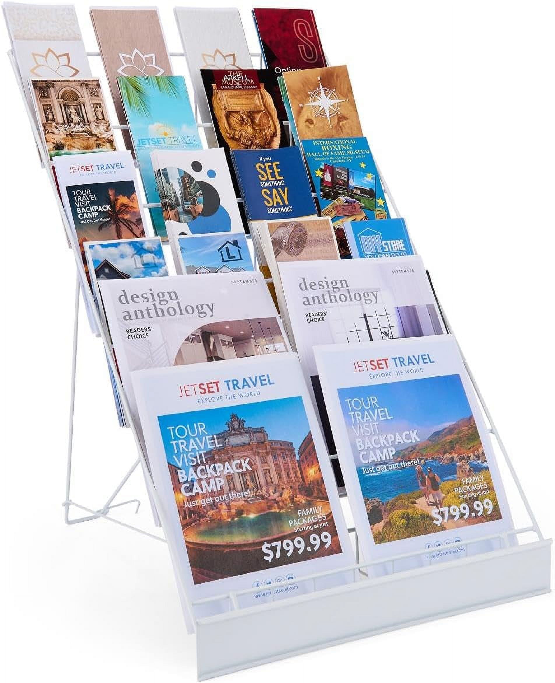 Displays2go Wire Magazine Rack with 6 Open Tiers, Holds Both Magazines ...