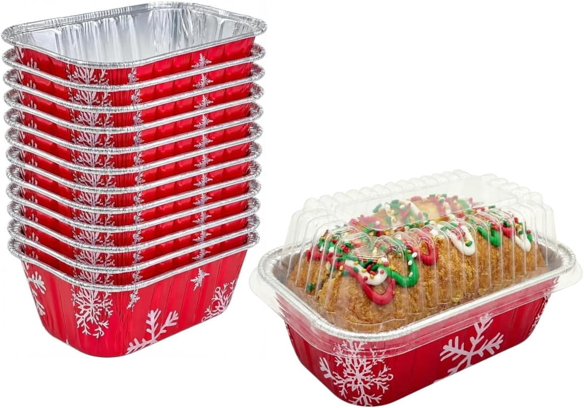 Disposable 1 lb. Red Holiday Christmas Aluminum Foil Small Mini Loaf ...