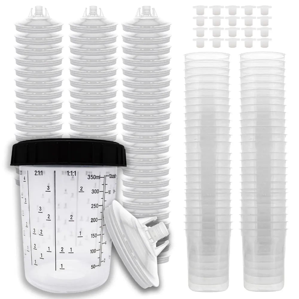 Paint Spray Gun Cups Liners and Lid System, Disposable 125 MIC Kit, 50 ...