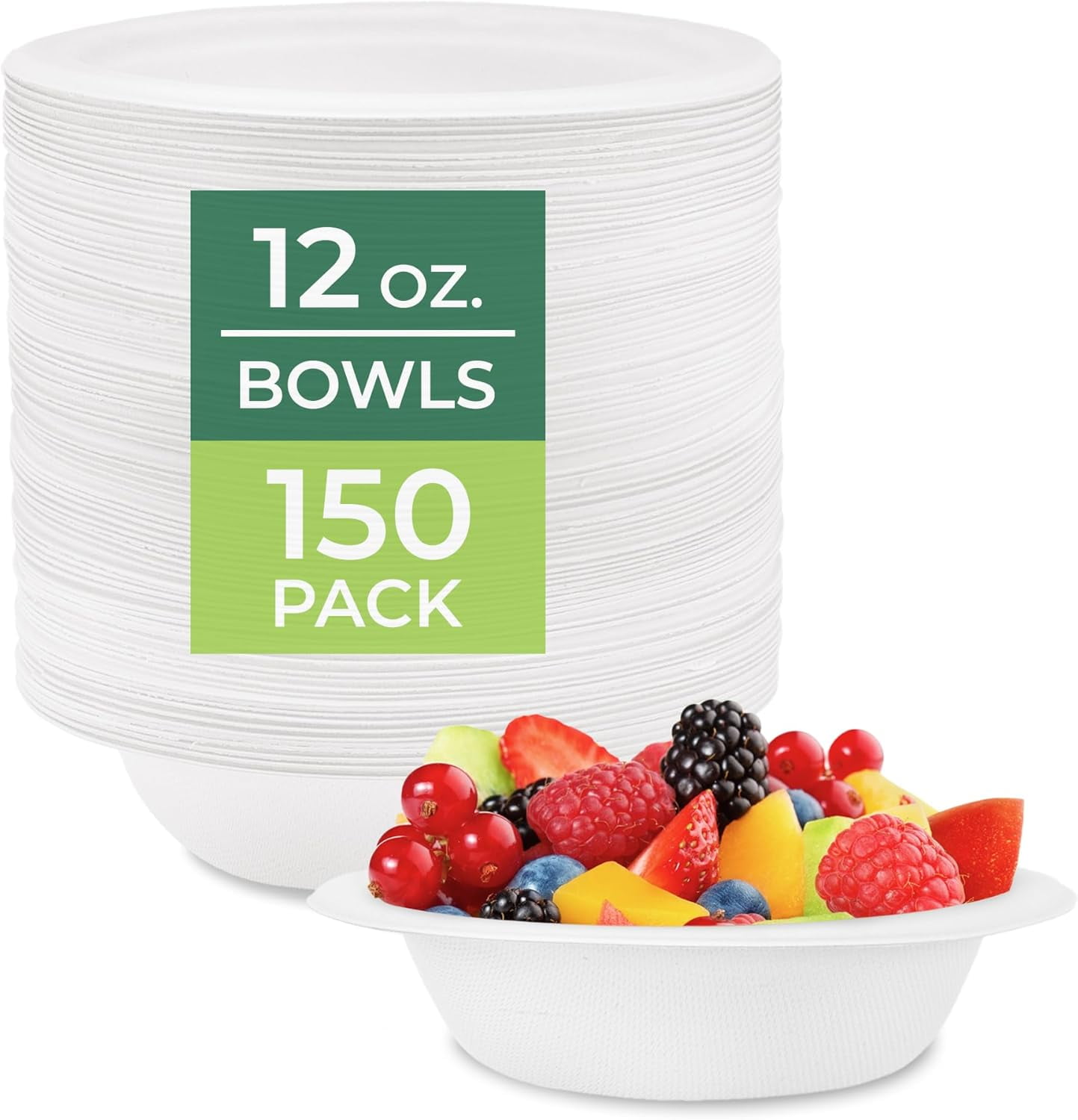 Disposable 16 oz Soup Bowls, 125-Pack Biodegradable Sugarcane Fiber ...