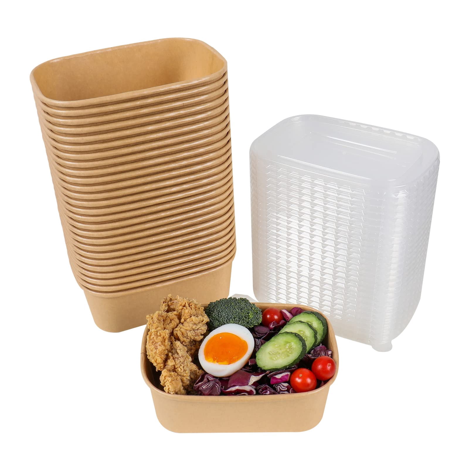 Disposable 25 oz Kraft Paper Bowls 50 Pack, Rectangle Soup Containers ...