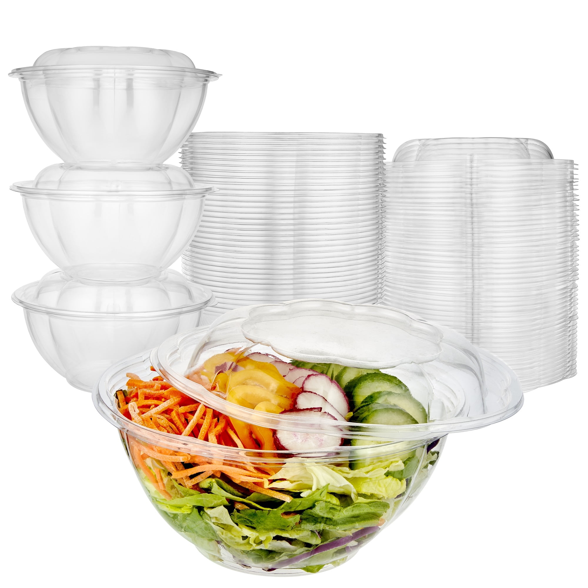 Large 32oz Disposable Party Plastic Salad Bowls with Lid, Serving (50 ...