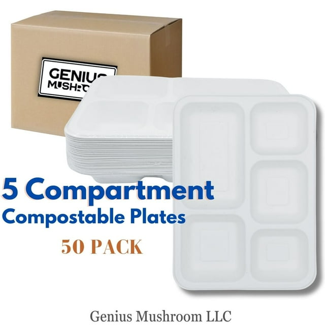 Disposable 5 Compartment Meal Tray Heavy Duty Biodegradable Bagasse ...