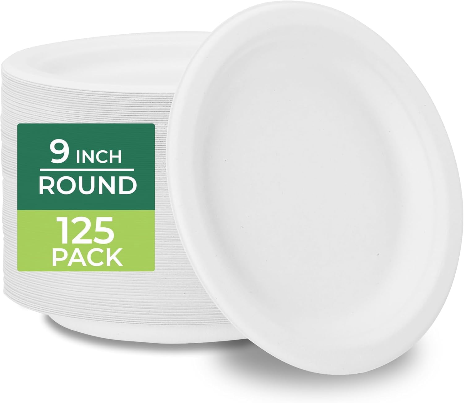 Disposable 9" Paper Plates, 125-Pack Biodegradable Sugarcane Fiber ...