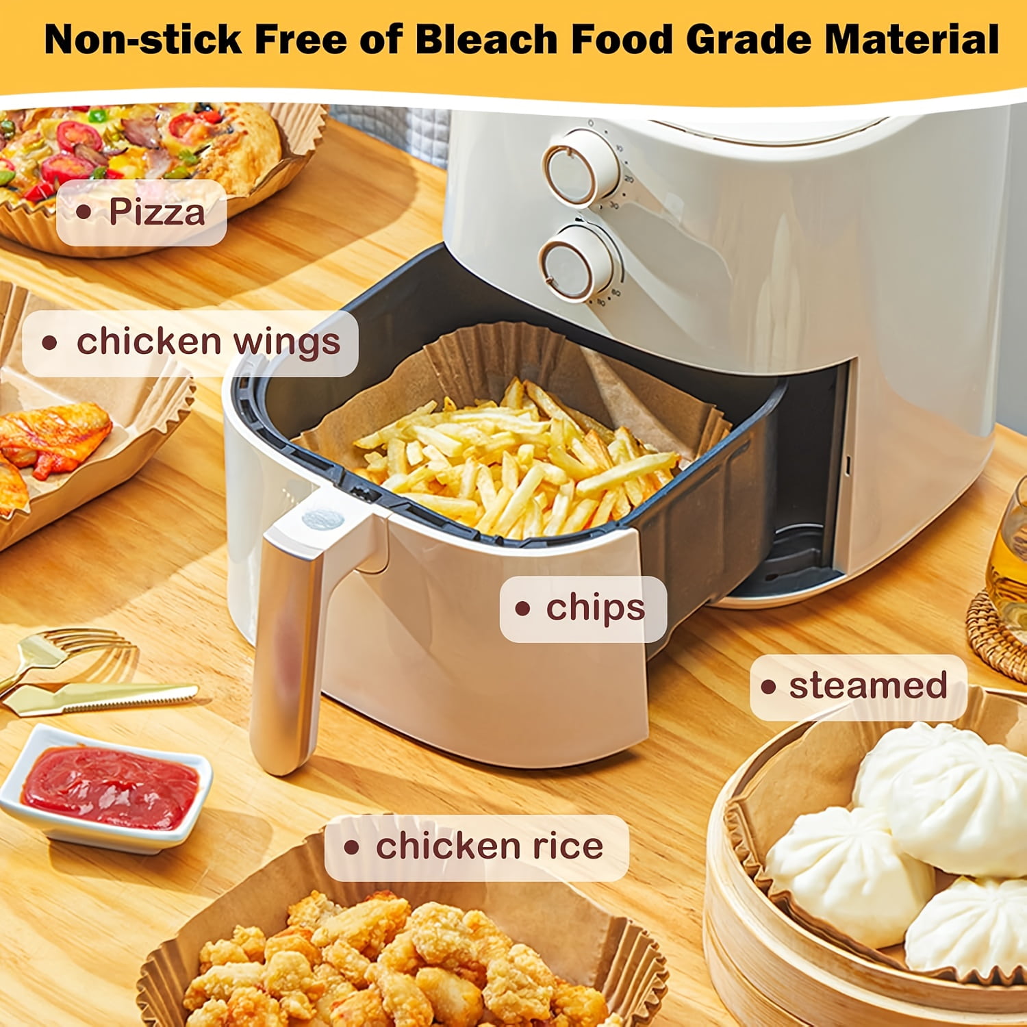 Disposable Air Fryer Liners, Non-Stick Parchment Paper Sheets for Easy ...