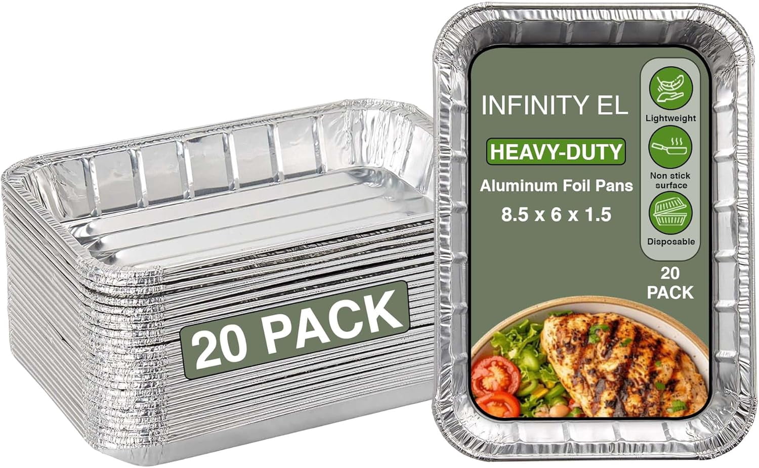 Disposable Aluminum Foil Pans 20 Pack | Mini Shallow 8.5"x 6"x1.5 ...
