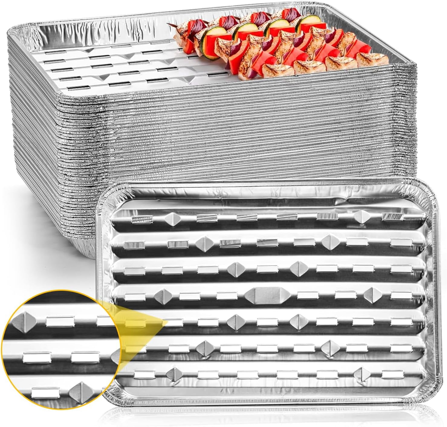 Disposable Aluminum Grill Pans - 13.4 x 9 x 1.1 Inch Food Containers ...