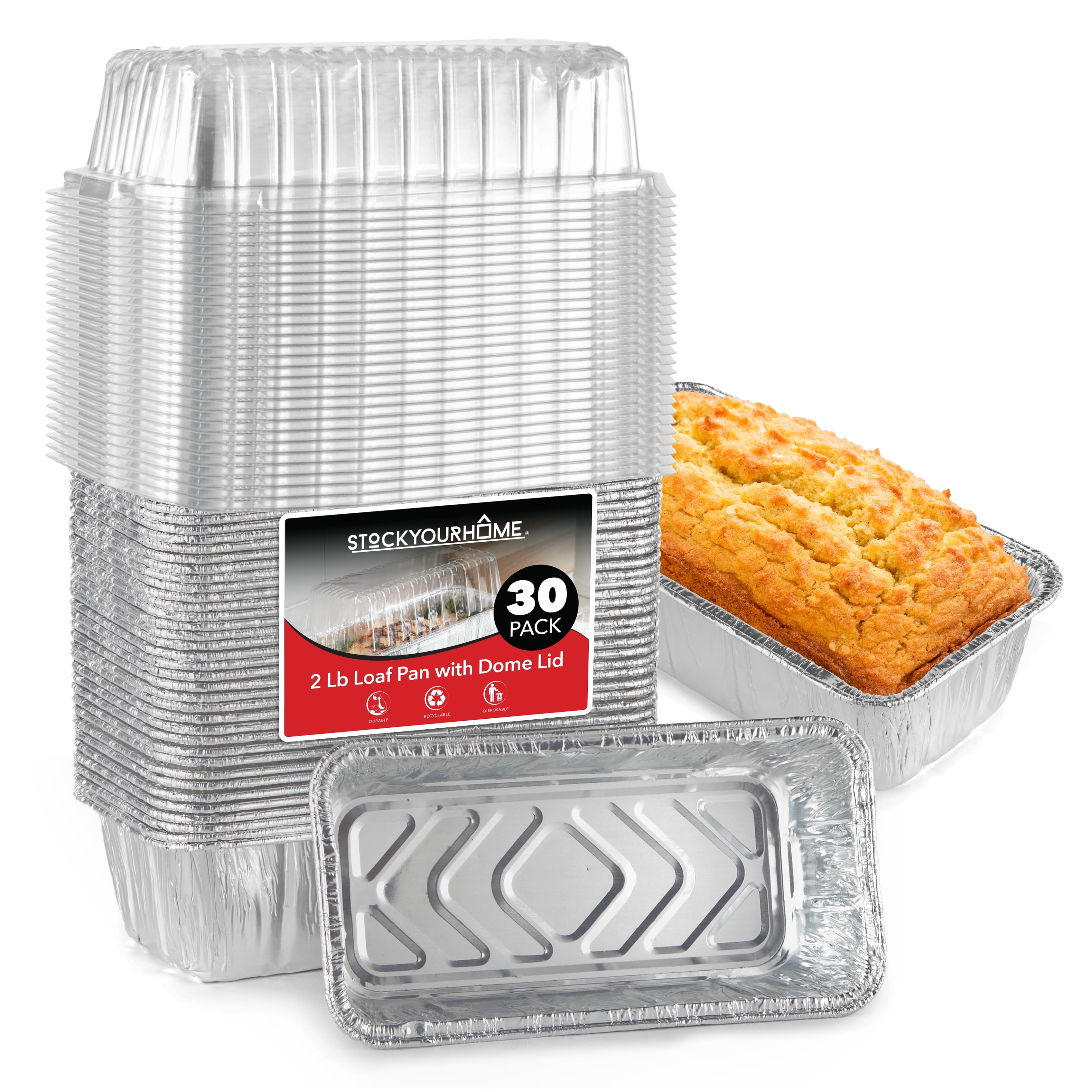 Disposable Aluminum Loaf Pans with Lids, 2 Lb (30 Pack) Foil Baking ...