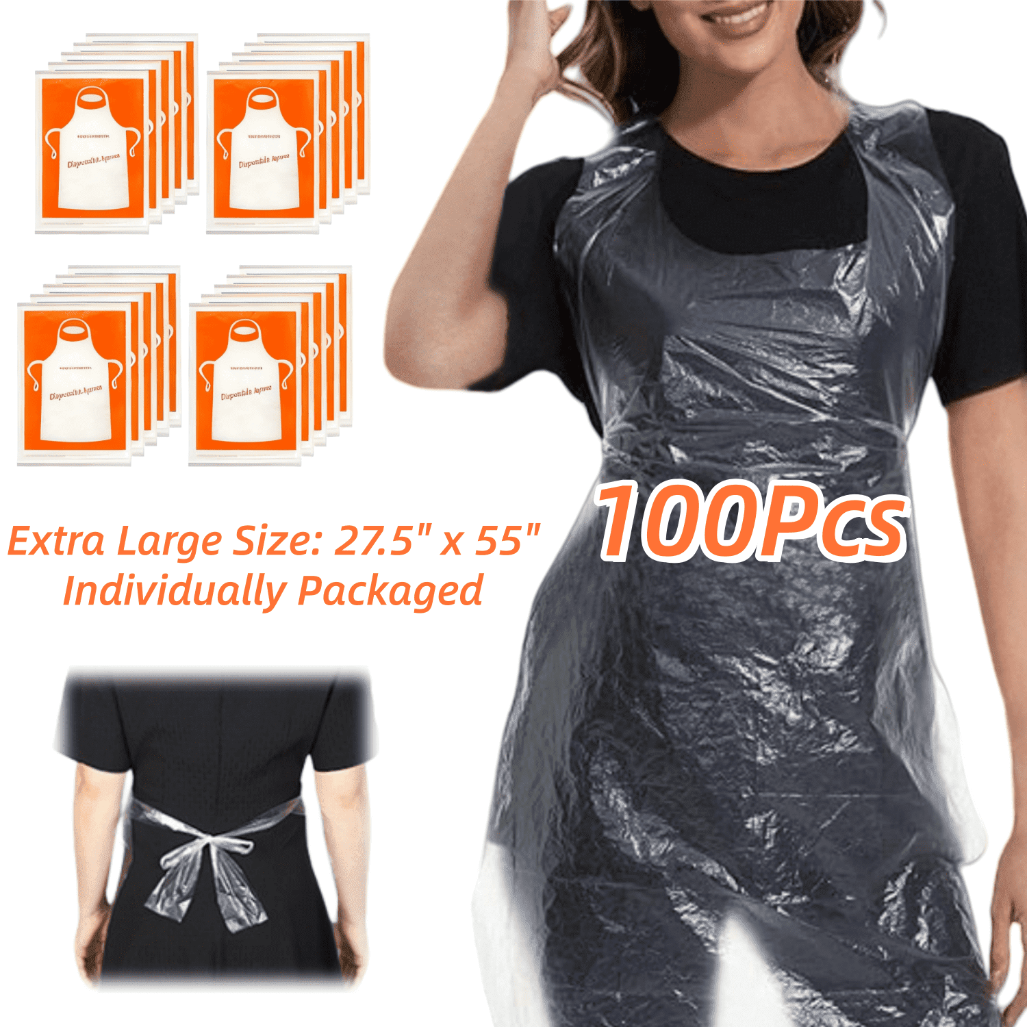 Disposable Aprons(100 Count),Plastic Apron for Party,Cooking,Housework ...