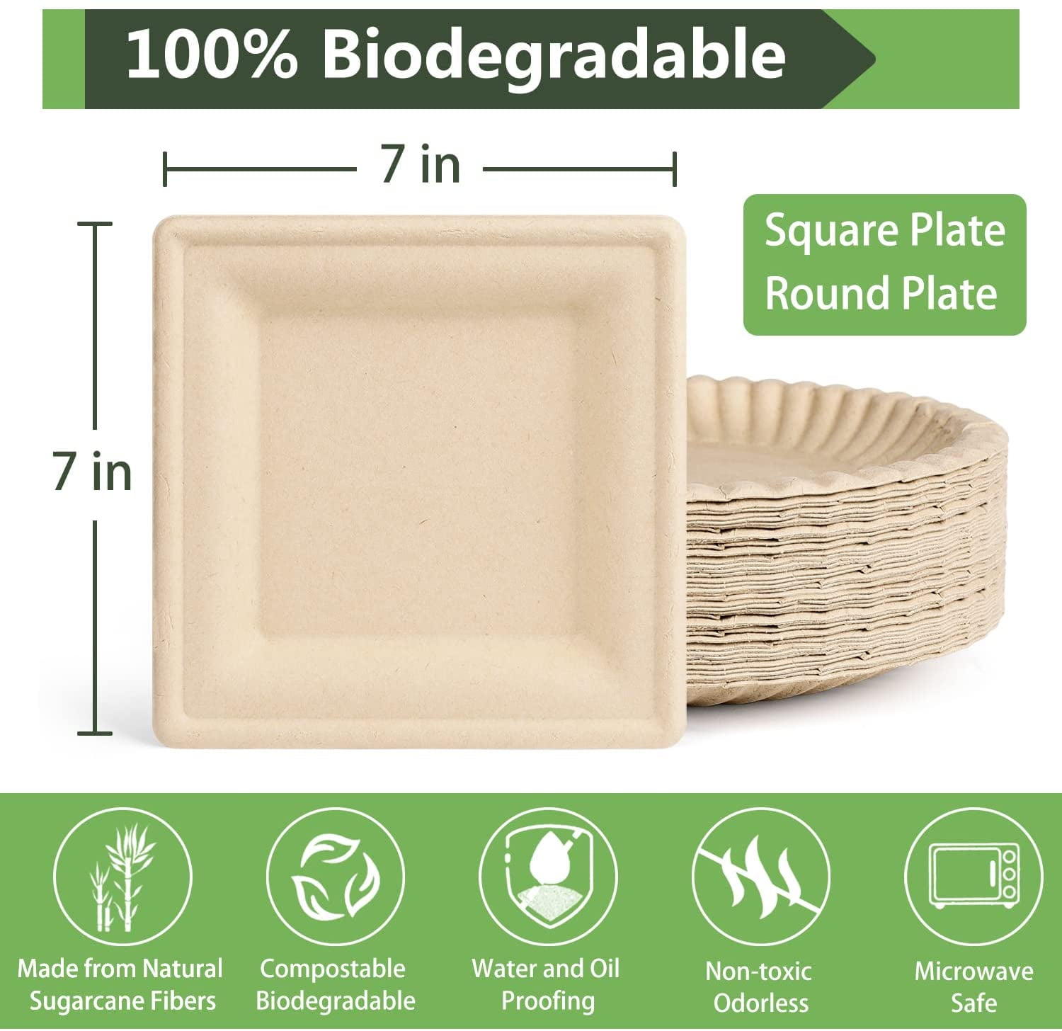 Disposable Bagasse Plates Biodegradable Natural Sugarcane Plates Heavy ...