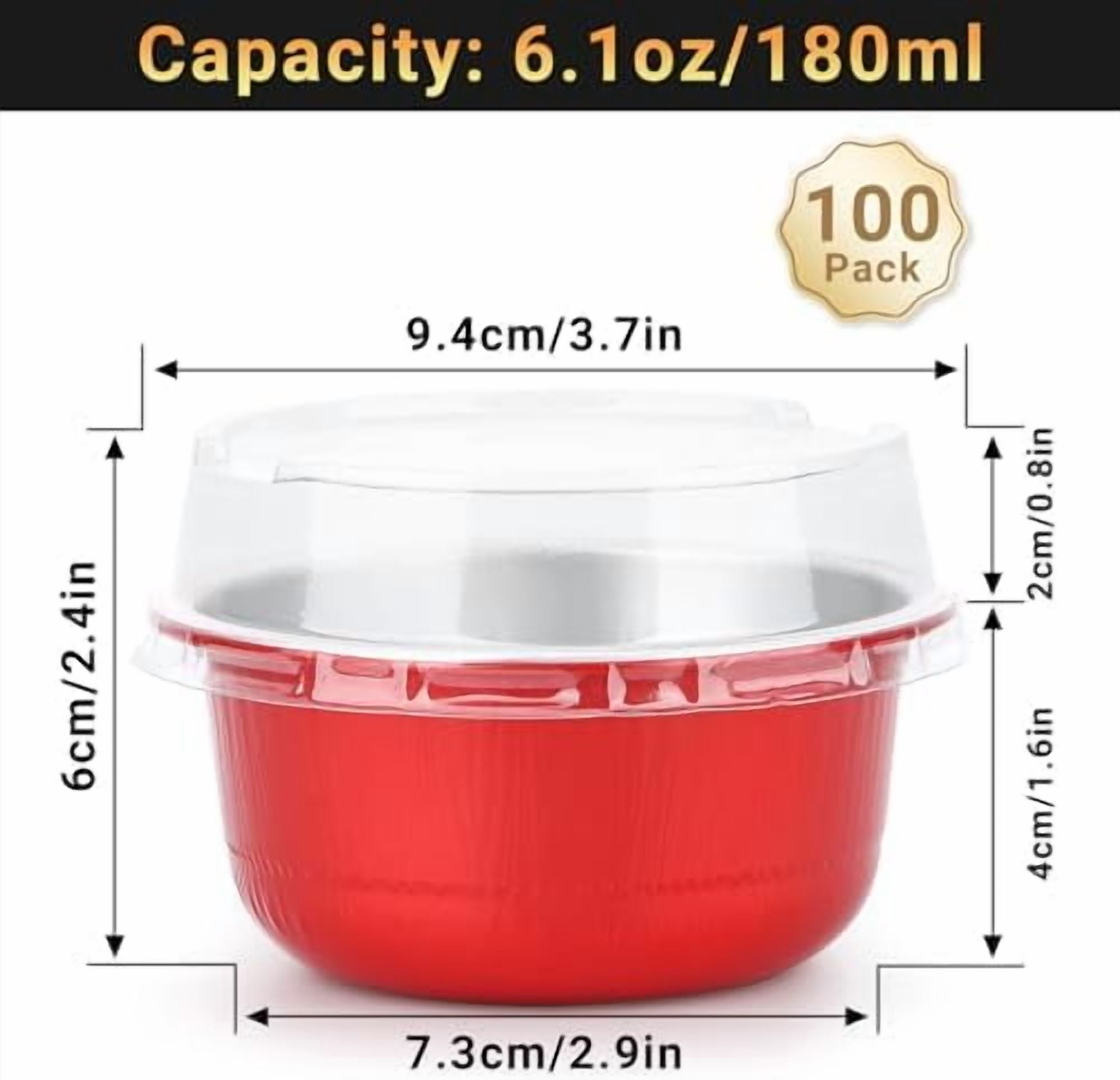 Disposable Baking Cups With Lids, 100 Pack 6.1oz 180ml Aluminum Foil ...