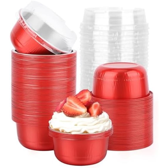 Disposable Baking Cups With Lids, 100 Pack 6.1oz 180ml Aluminum Foil ...