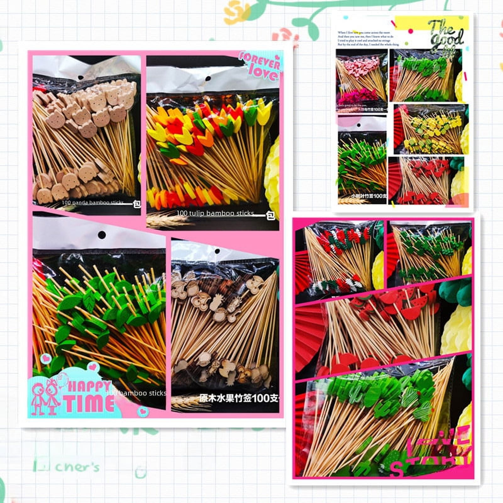 Disposable Bamboo Signs Artistic Fruit Signs Cactus Cocktail Garnish ...