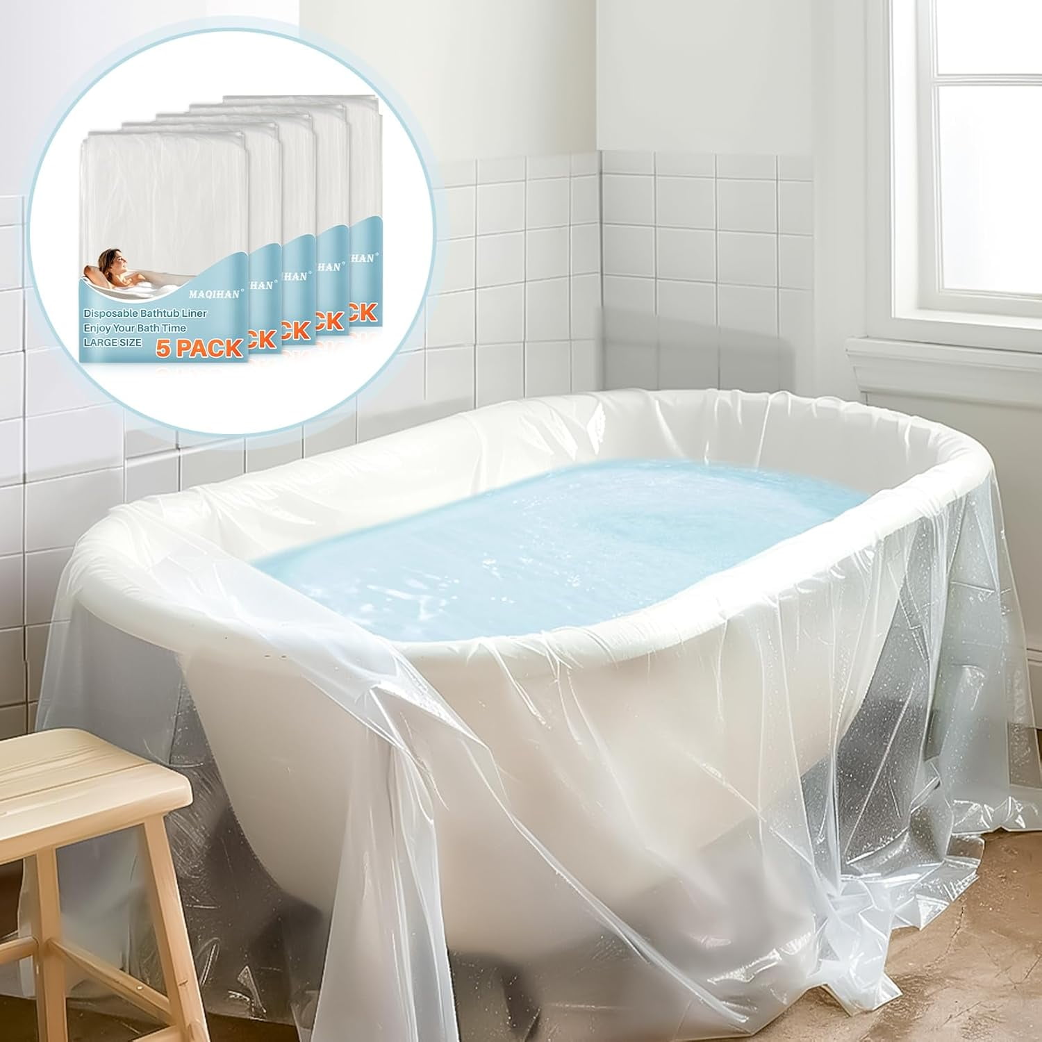 Disposable Bathtub Cover Liner - 5 PACK 102 x 47 Inch Large Size ...