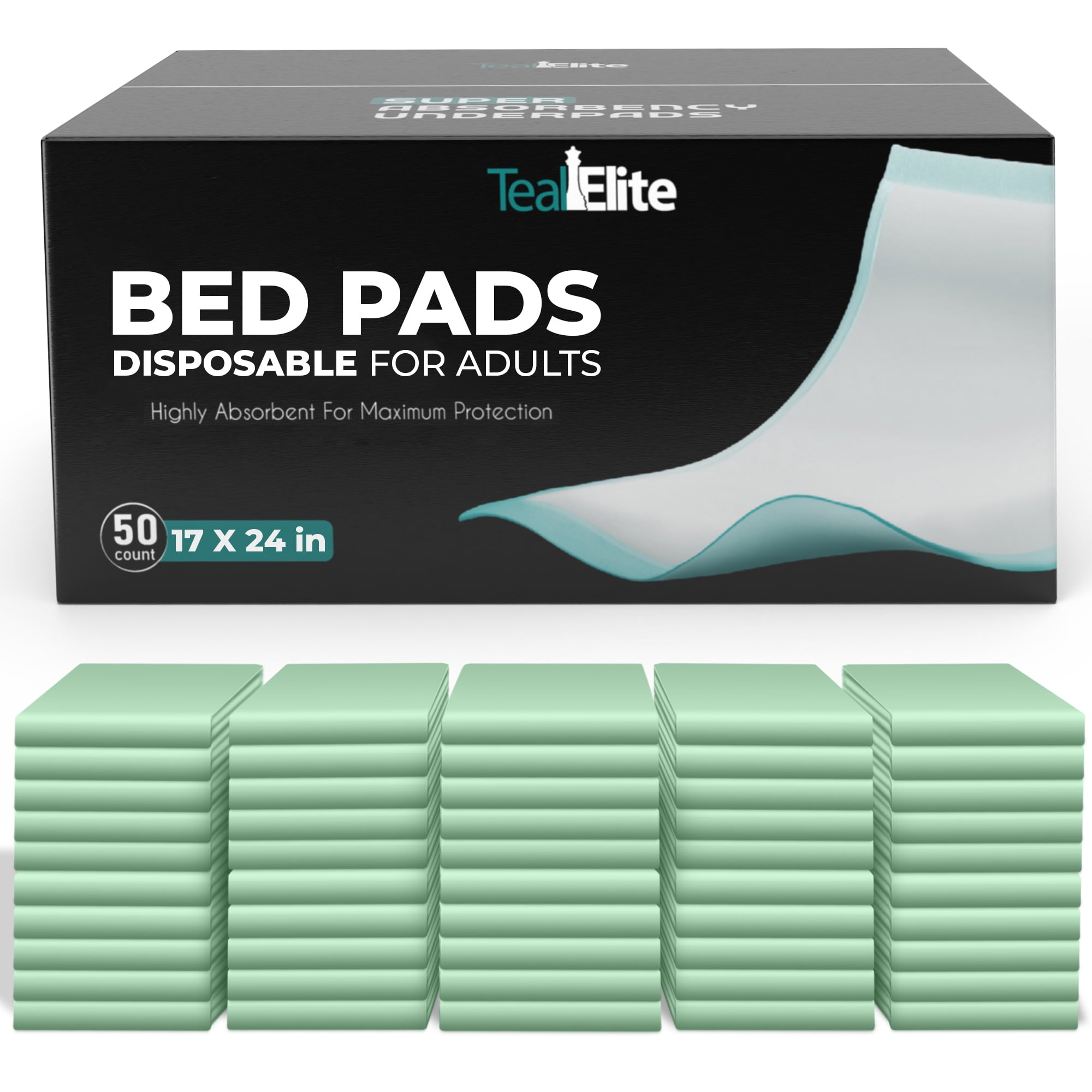 Disposable 17x24 Bed Pads for Adults & Babies, 50 Count - Leakproof ...
