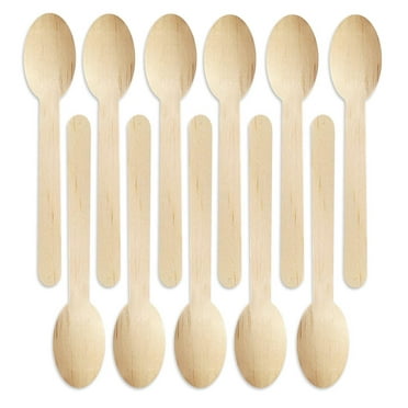 LotFancy 100 Mini Disposable Wooden Spoons, 6.25 in, Biodegradable ...