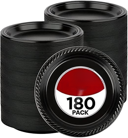 Disposable Black Plastic Plates, Pack of 120-9-Inch Round Plastic ...