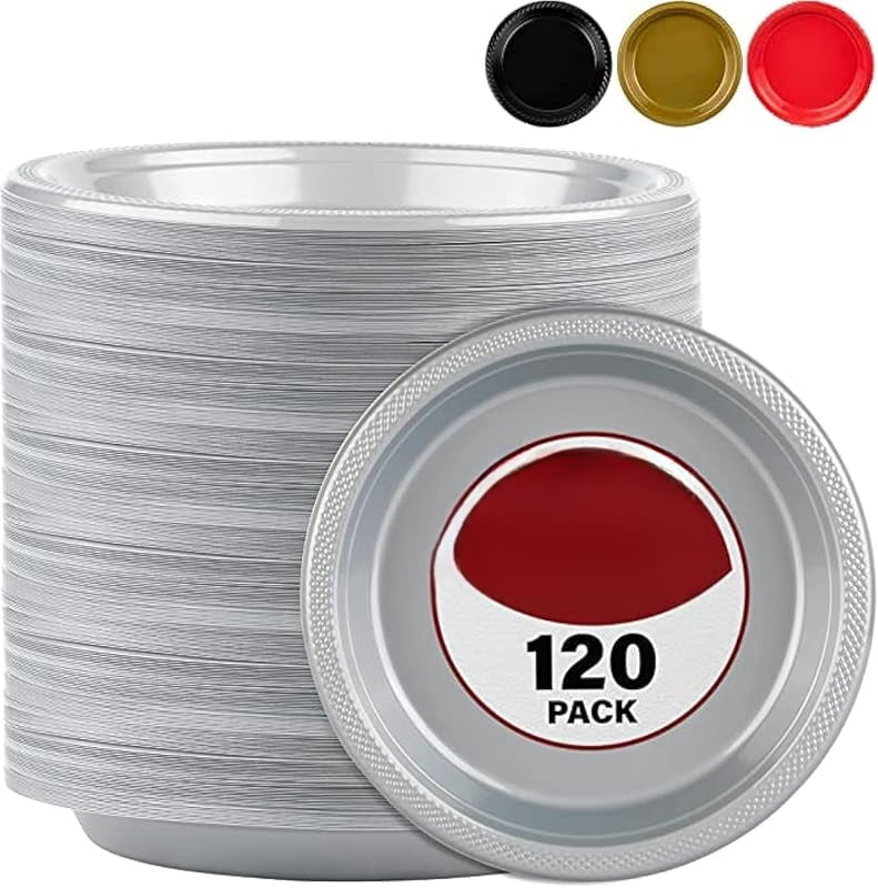 Disposable Black Plastic Plates, Pack of 120-9-Inch Round Plastic ...