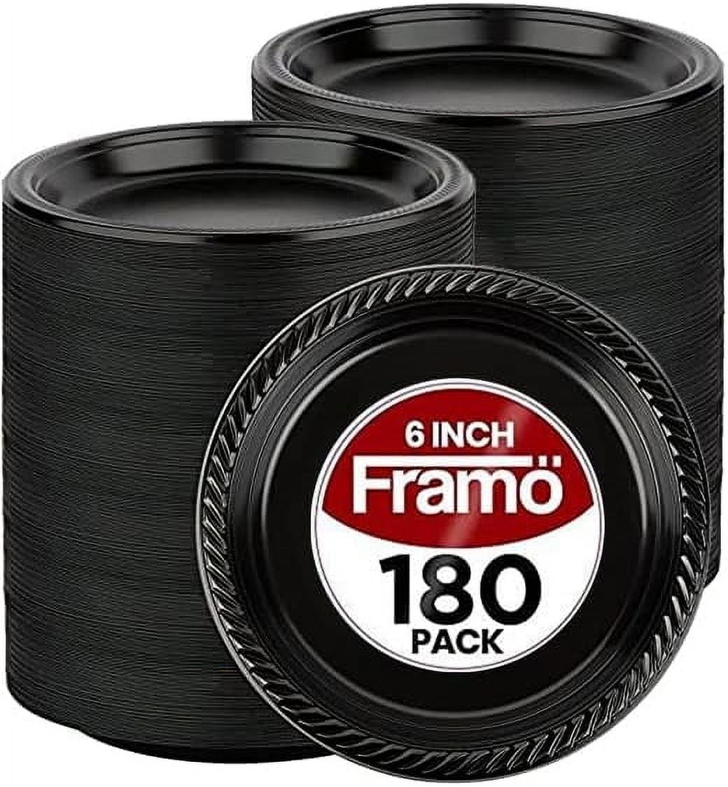 Disposable Black Plastic Plates, Pack of 120-6-Inch Round Plastic ...