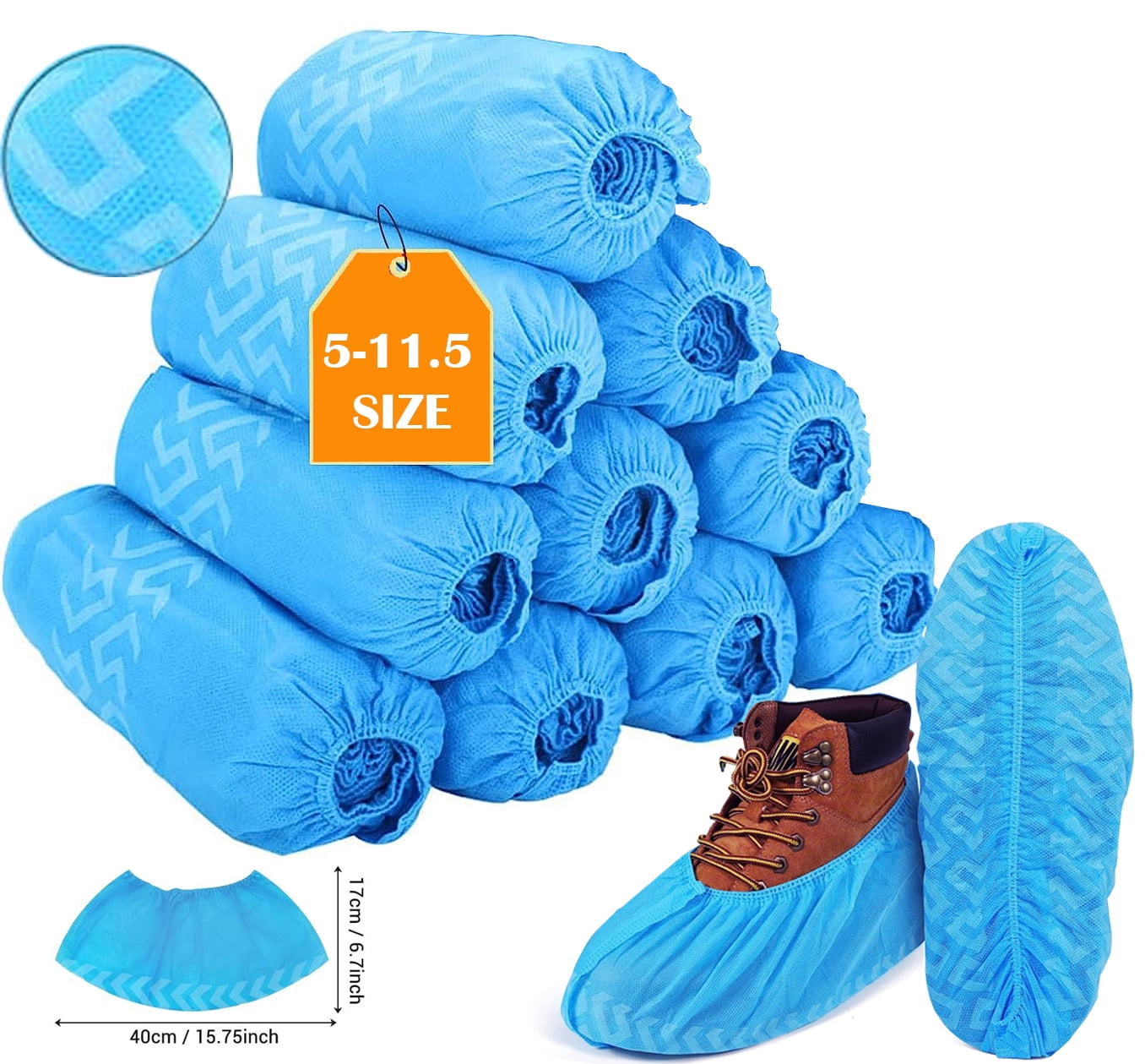 100 Pack Disposable Booties & Shoe Covers (50 Pairs), Non-Slip, Durable ...
