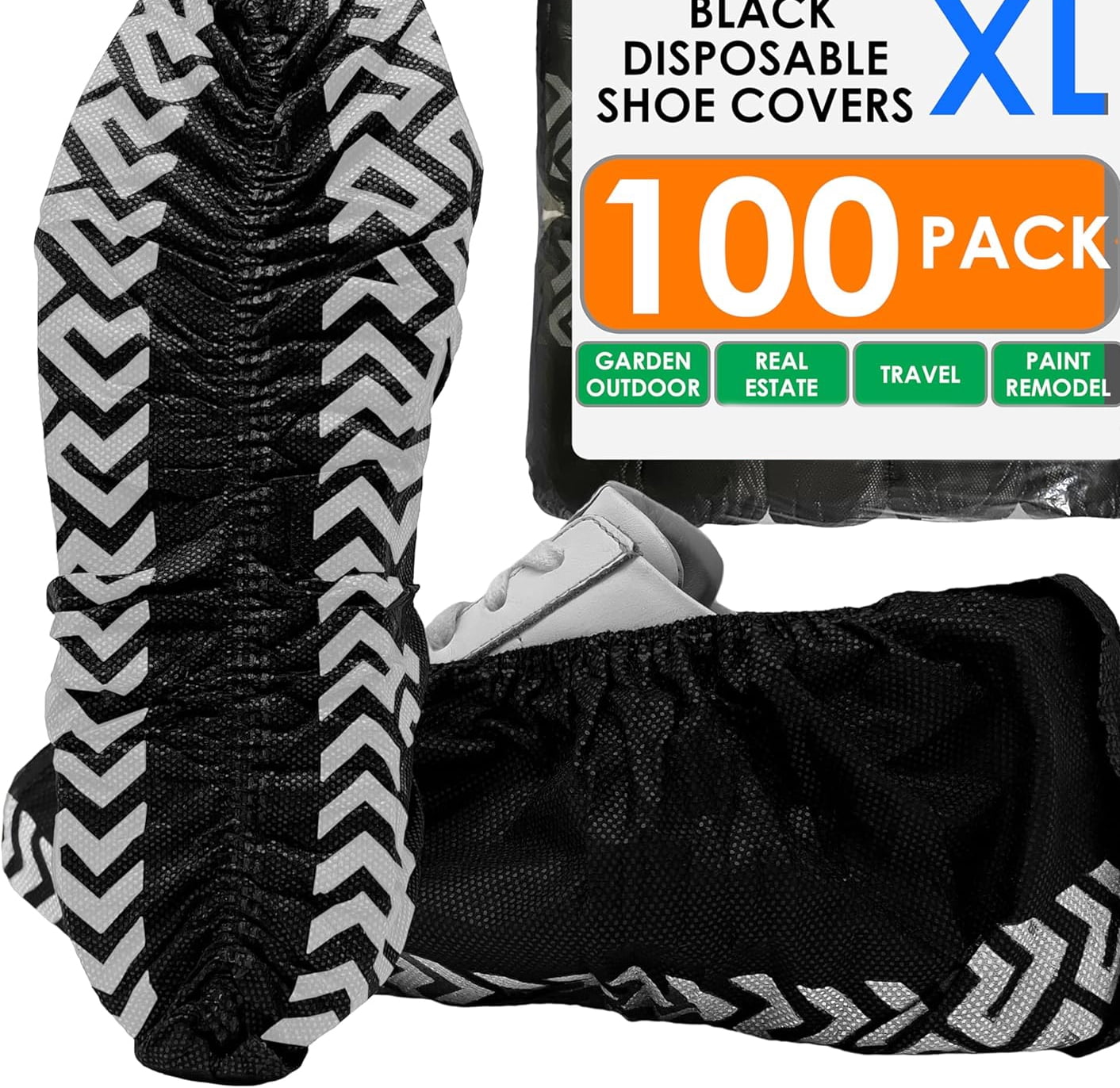 Disposable Boot and Shoe Covers, Black Extra Large, Non Slip Treads ...