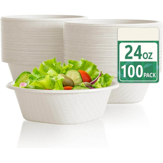 Disposable Bowls 24 Oz [100 Pack] - Compostable Paper Bowl Heavy Duty ...
