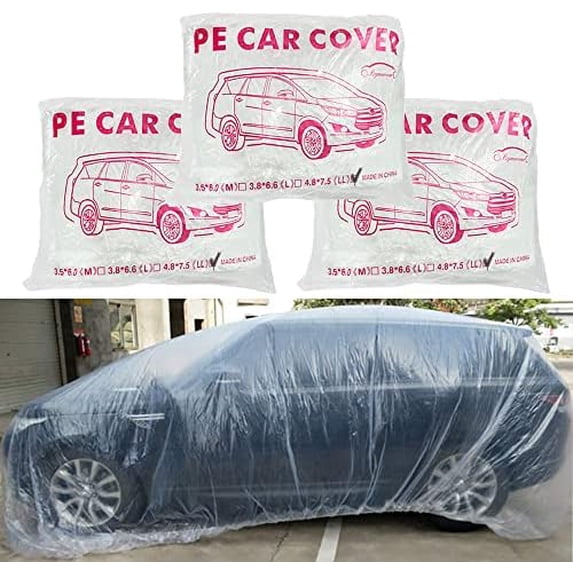 Disposable Car Cover 3 Pack Clear Plastic Car Cover Universal Rain Dust ...