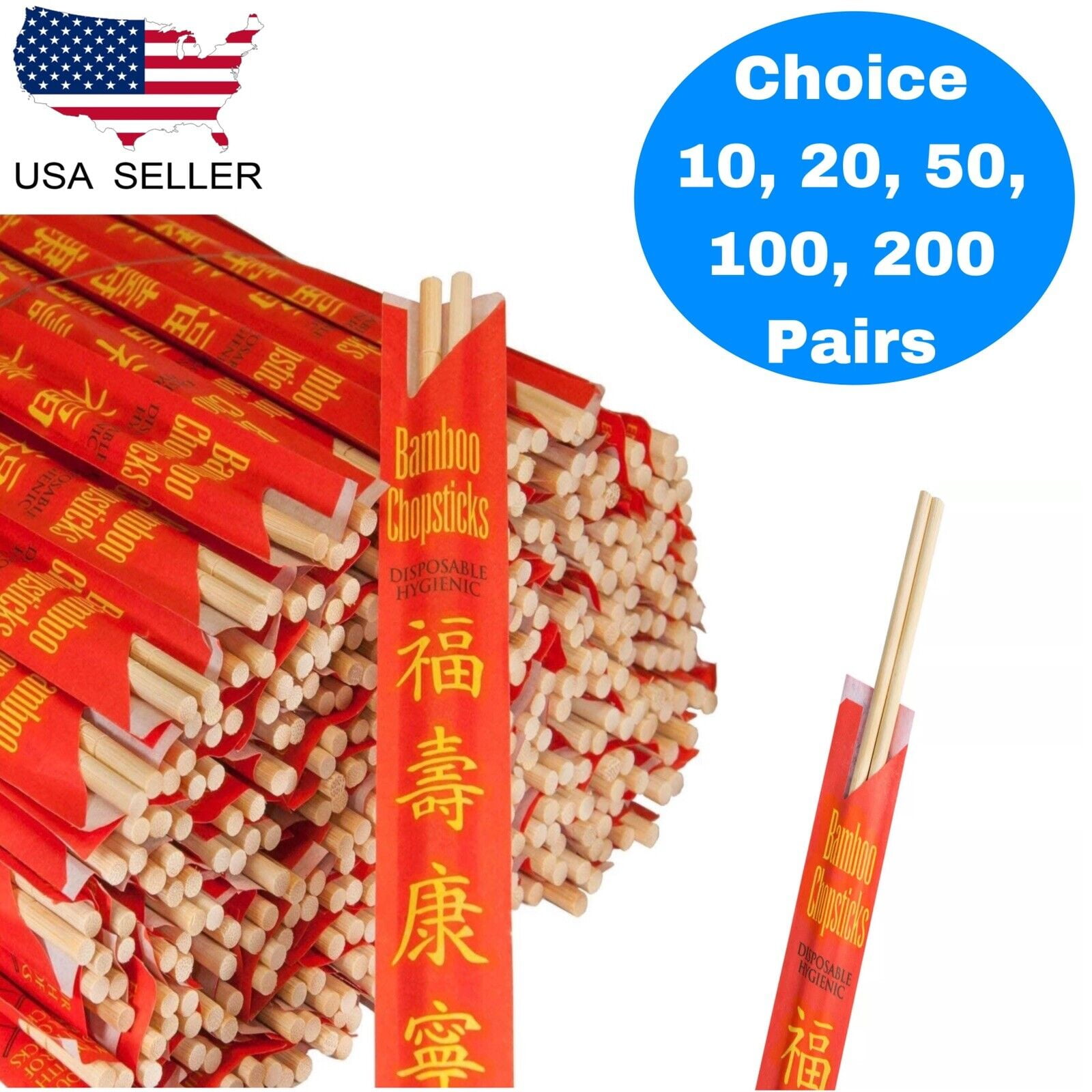 Disposable Chinese Bamboo Chopsticks, 9" Long, Individually wrapped ...