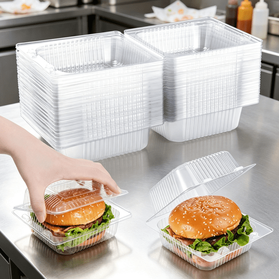 Disposable Clear Plastic Bakery Containers, Hinged Lid Food Boxes for ...