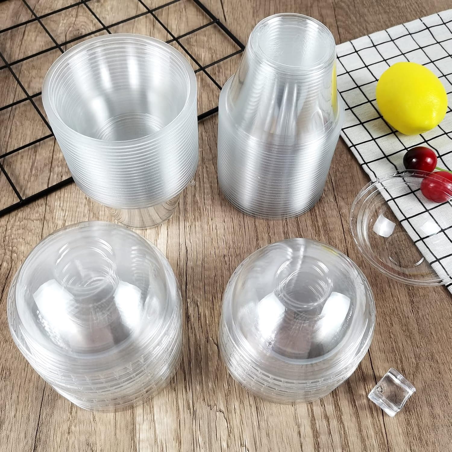 Disposable Clear Plastic Cups with Dome Lids, PET Sundae Dessert Cups ...