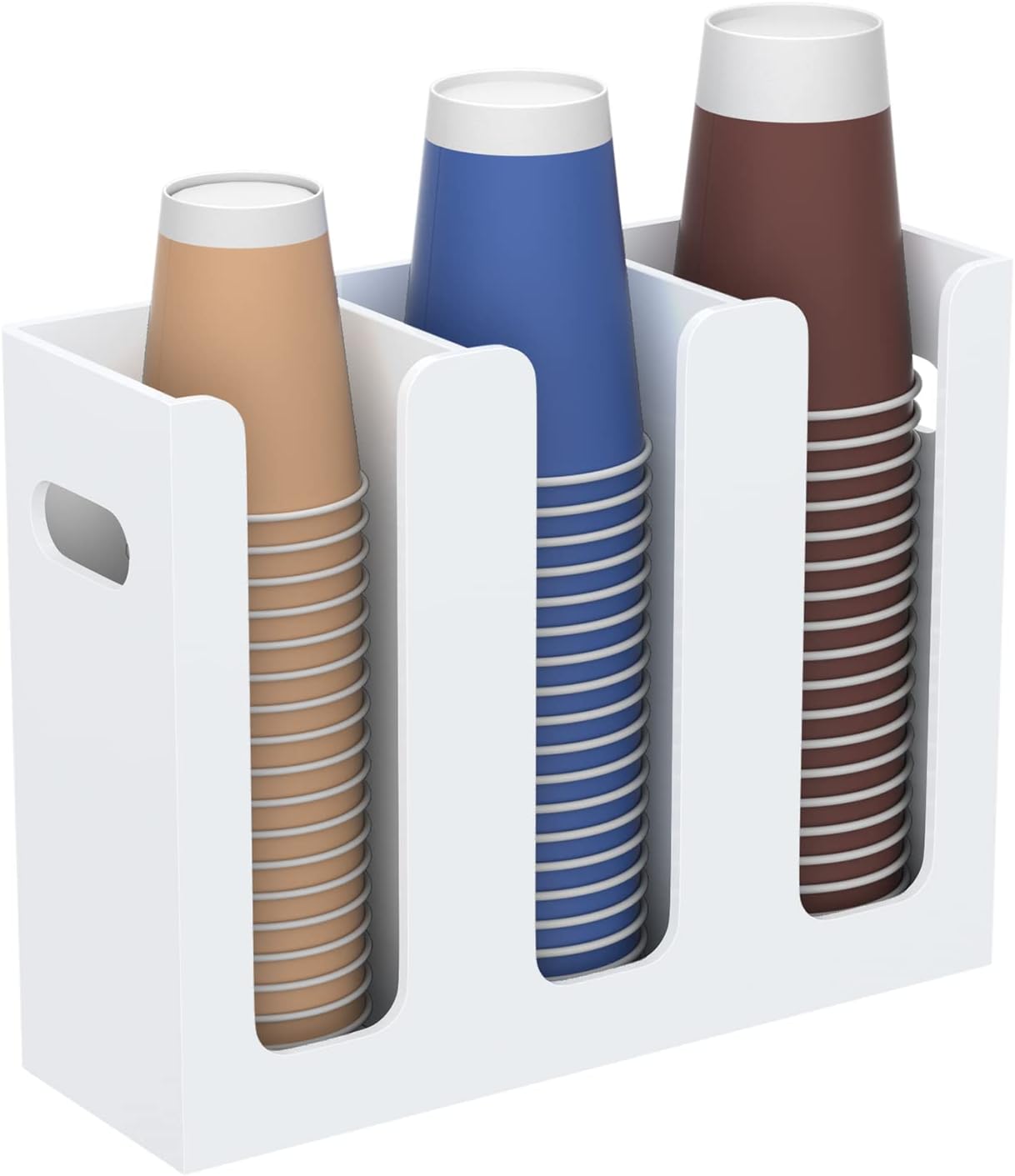 Disposable Coffee Cup Dispenser with Handles - 3 Compartment White ...