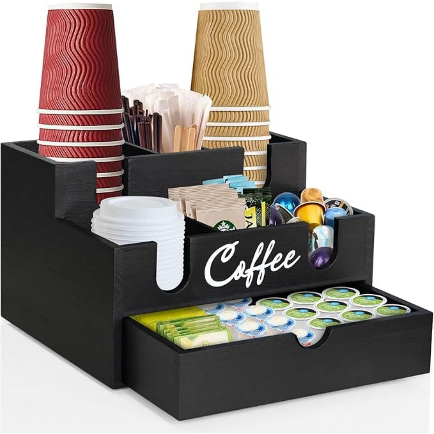 Disposable Coffee Cup Holder Dispenser with Drawer, 6 Compartments ...