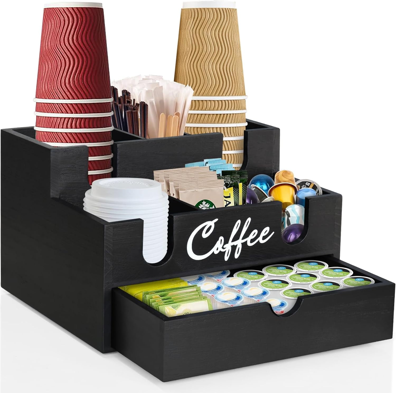Disposable Coffee Cup Holder Dispenser with Drawer, 6 Compartments ...