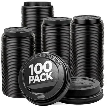 [100 Pack] Disposable Black Dome Lids for Disposable Paper Hot Cups for ...