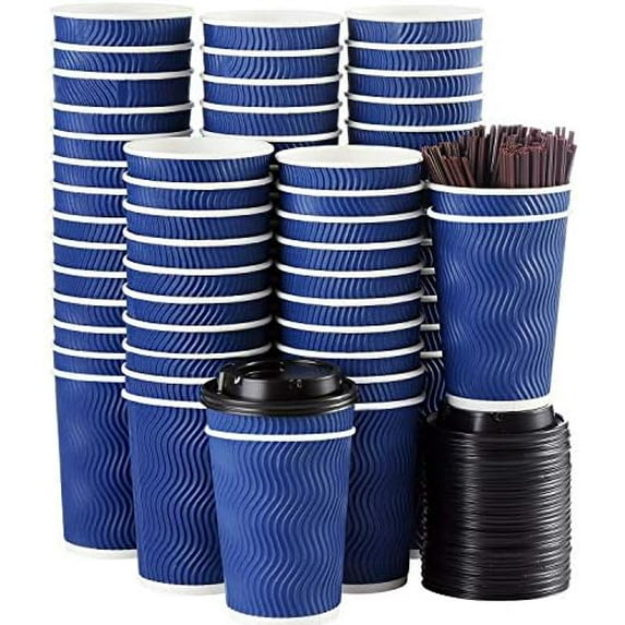 Disposable Coffee Cups with Lids and Straws 12 oz (90 Set) - Hot Paper ...