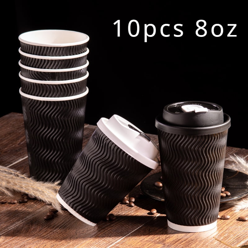 Disposable Coffee Paper Cups With Lid Straws Cups Concentrated Tea ...