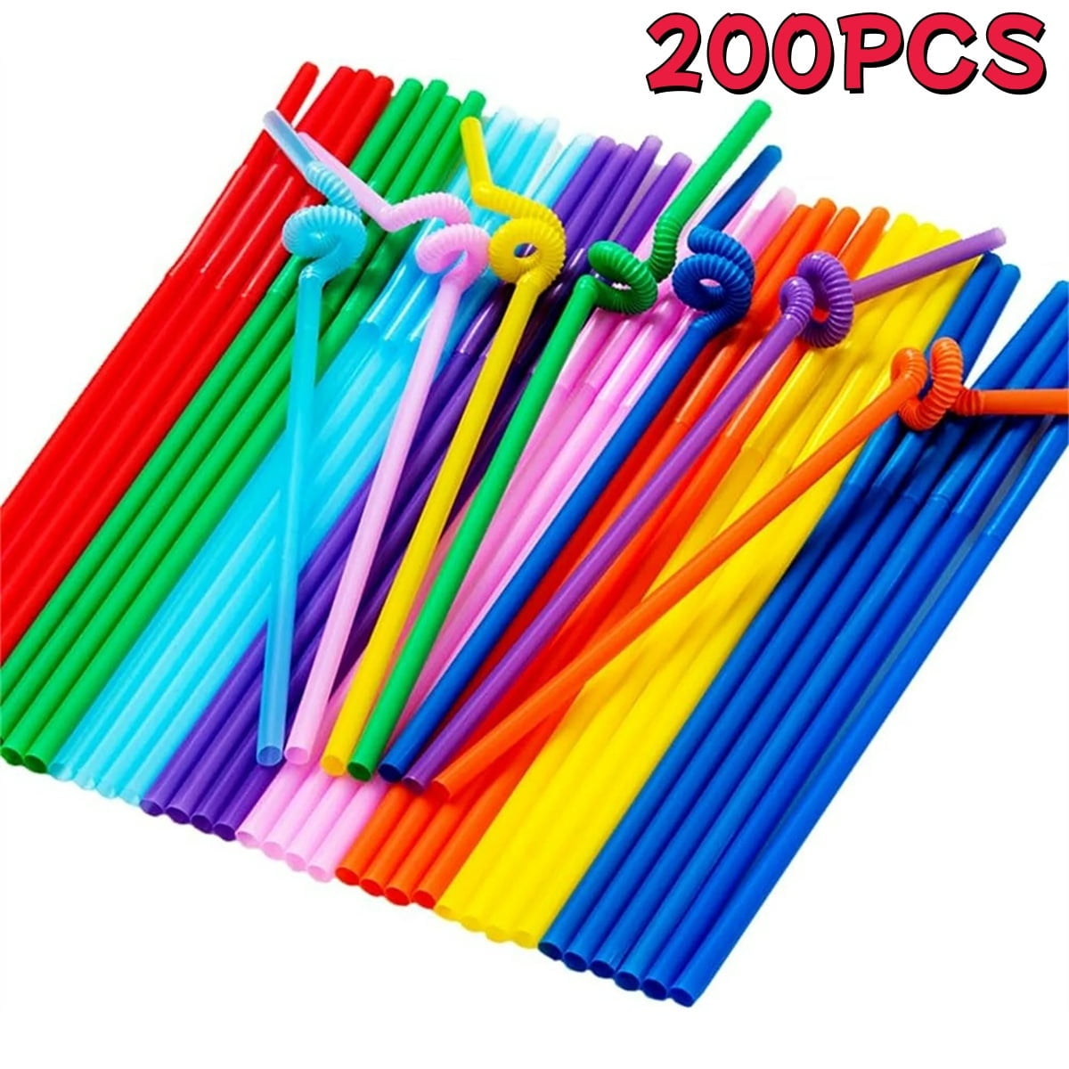 Disposable Colorful Drinking Straws, GIXUSIL 200 Pcs Flexible Straw For ...